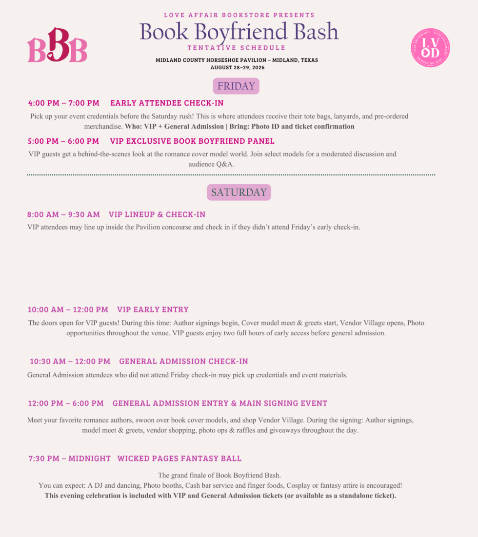 Book Boyfriend Bash 2026 | Romance Book Event Midland TX